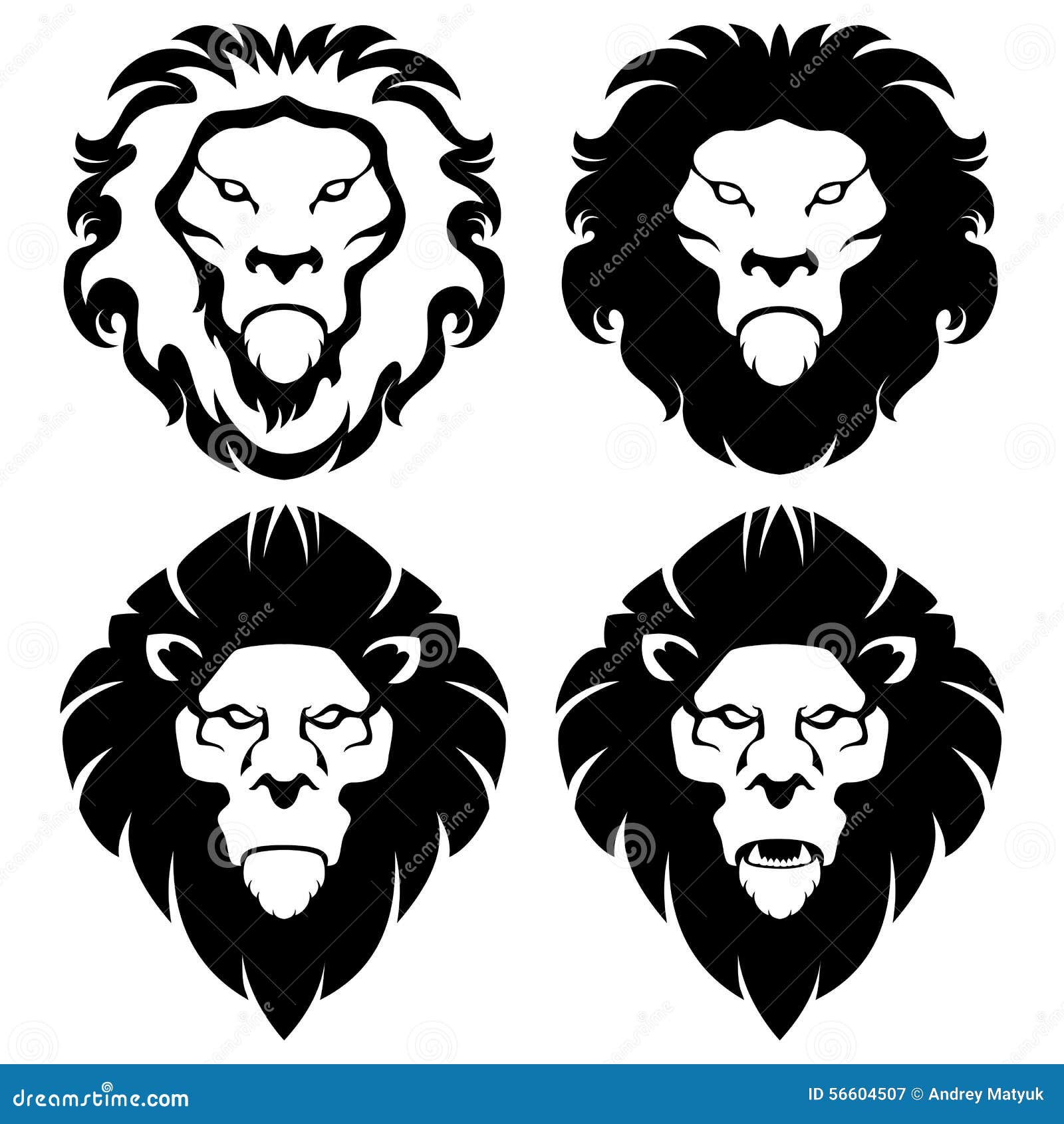 Four lion head symbols stock vector. Illustration of black - 56604507