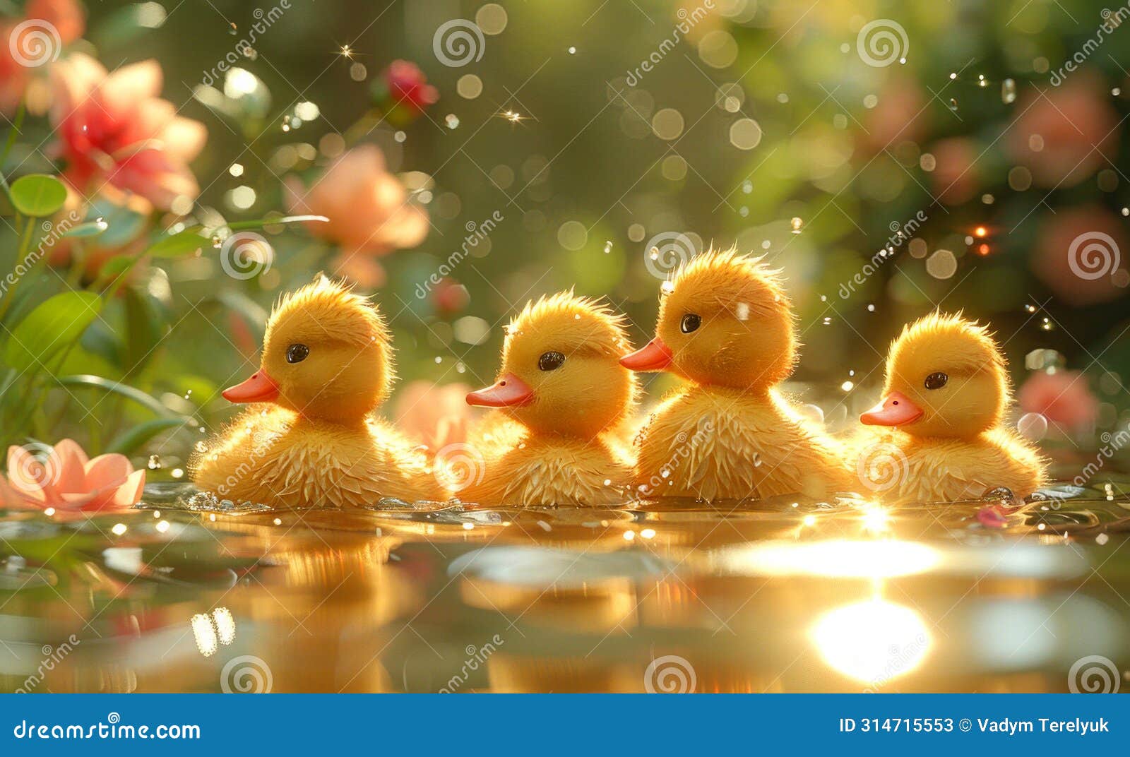 Four Little Ducks in the Water Stock Image - Image of young, newborn ...
