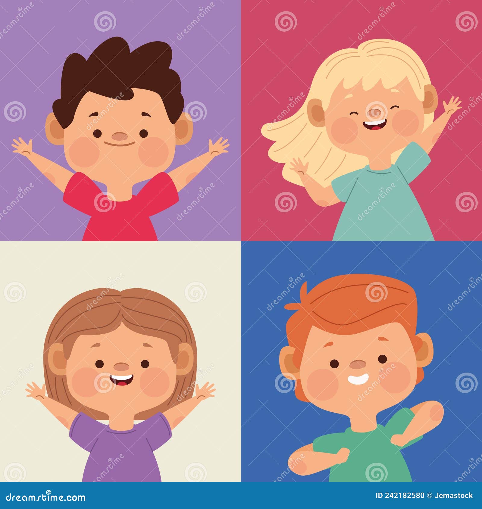 Four Little Kids Characters Stock Vector - Illustration of characters ...