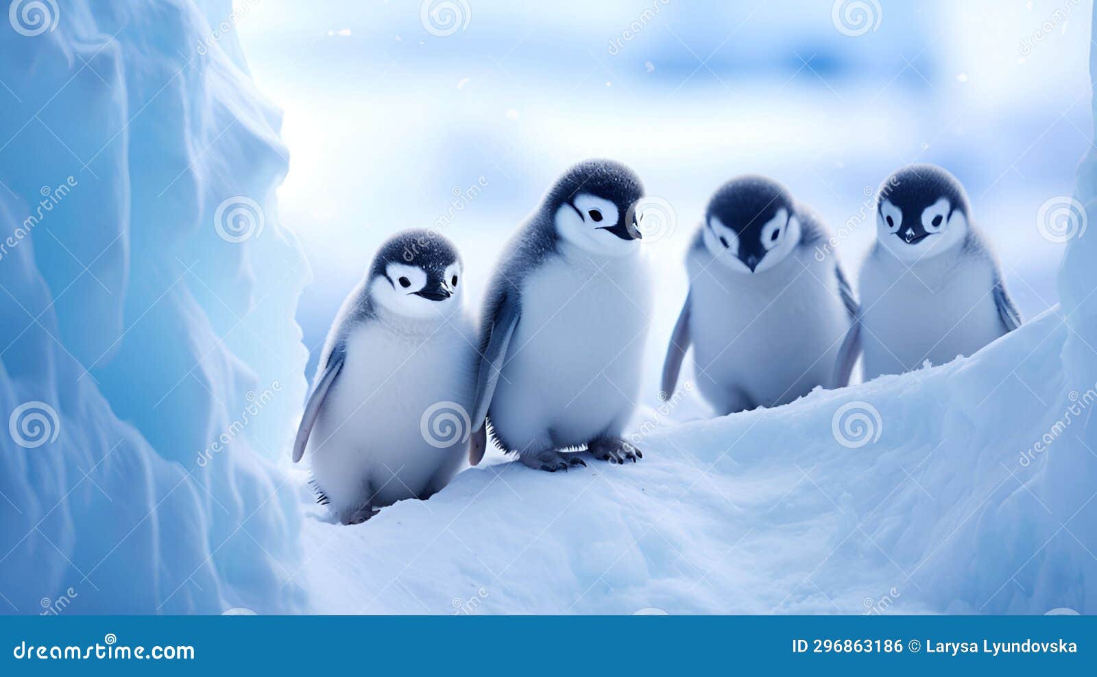 Four Little Penguin Chicks in the Snow Stock Photo - Image of polar ...