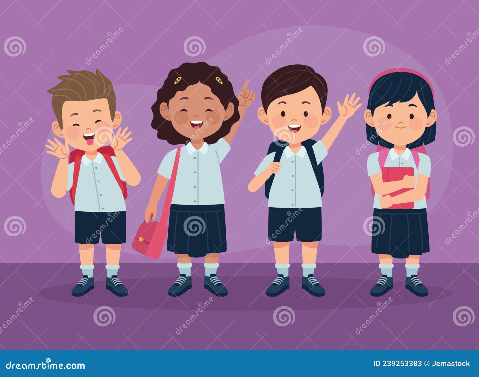 Four little students stock vector. Illustration of schoolbag - 239253383