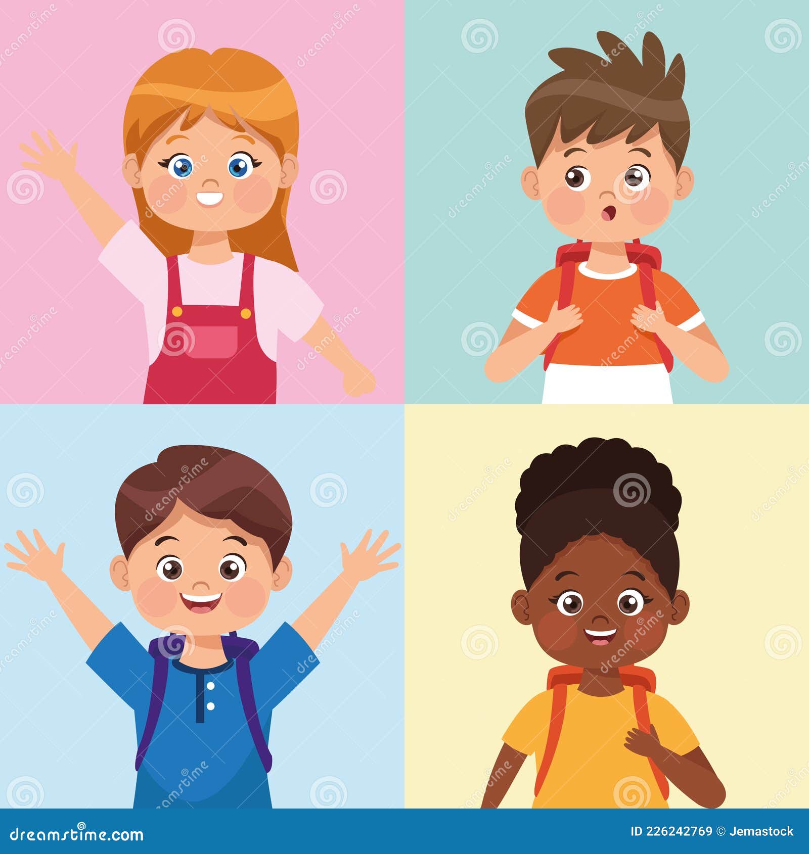 Four Little Students Characters Stock Vector - Illustration of group ...