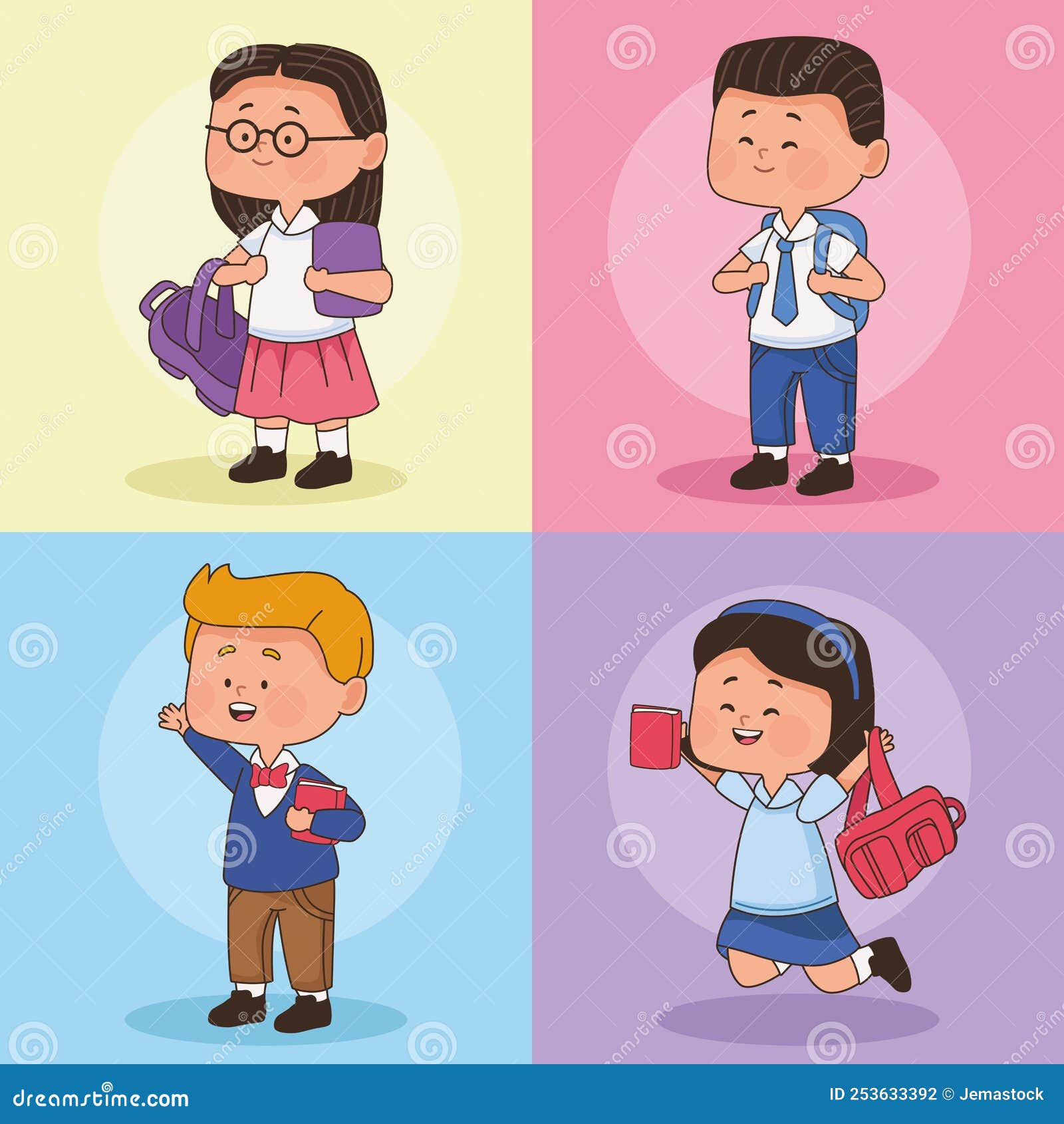 Four little students stock vector. Illustration of design - 253633392