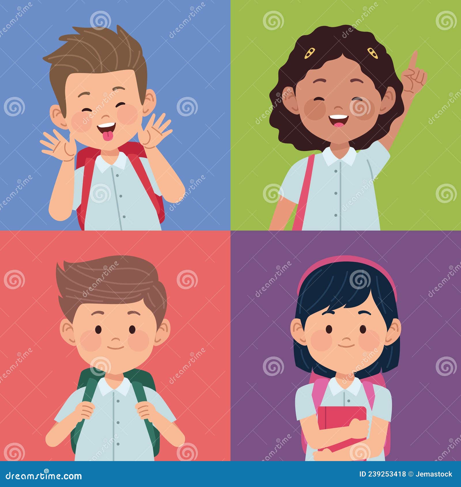 Four little students kids stock vector. Illustration of education ...