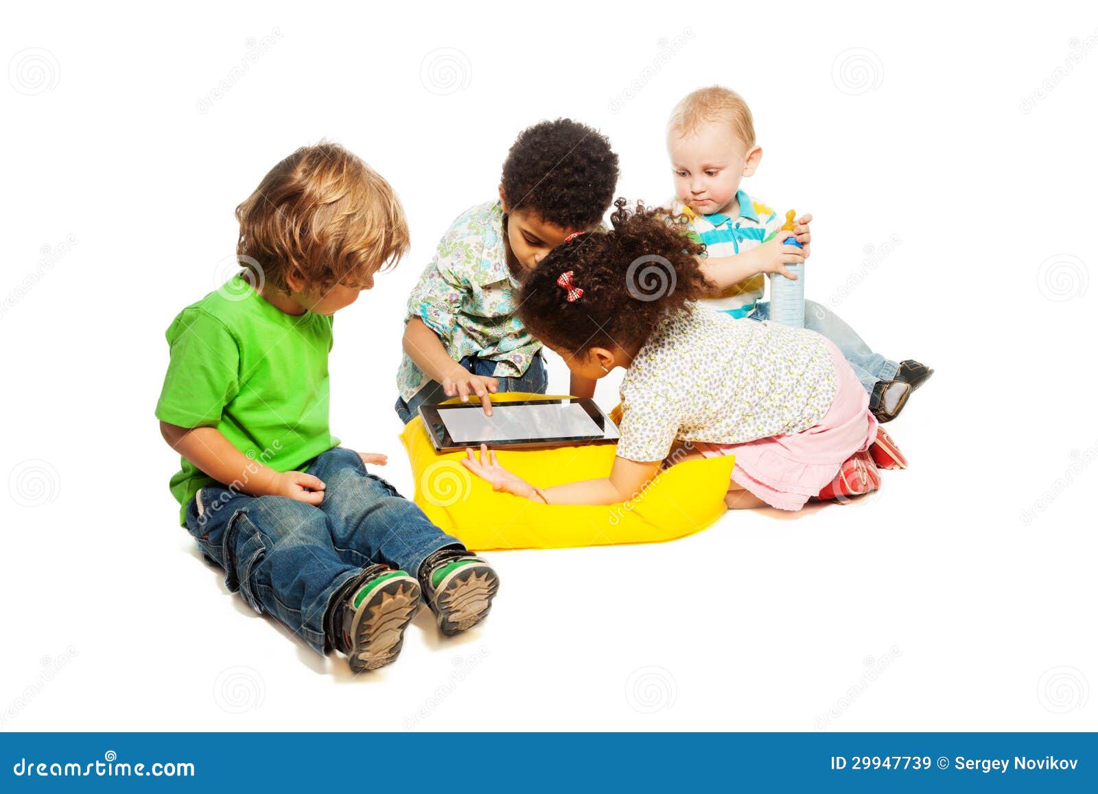 Four Kids Playing Tablet Computer Stock Image - Image of isolated, cute ...