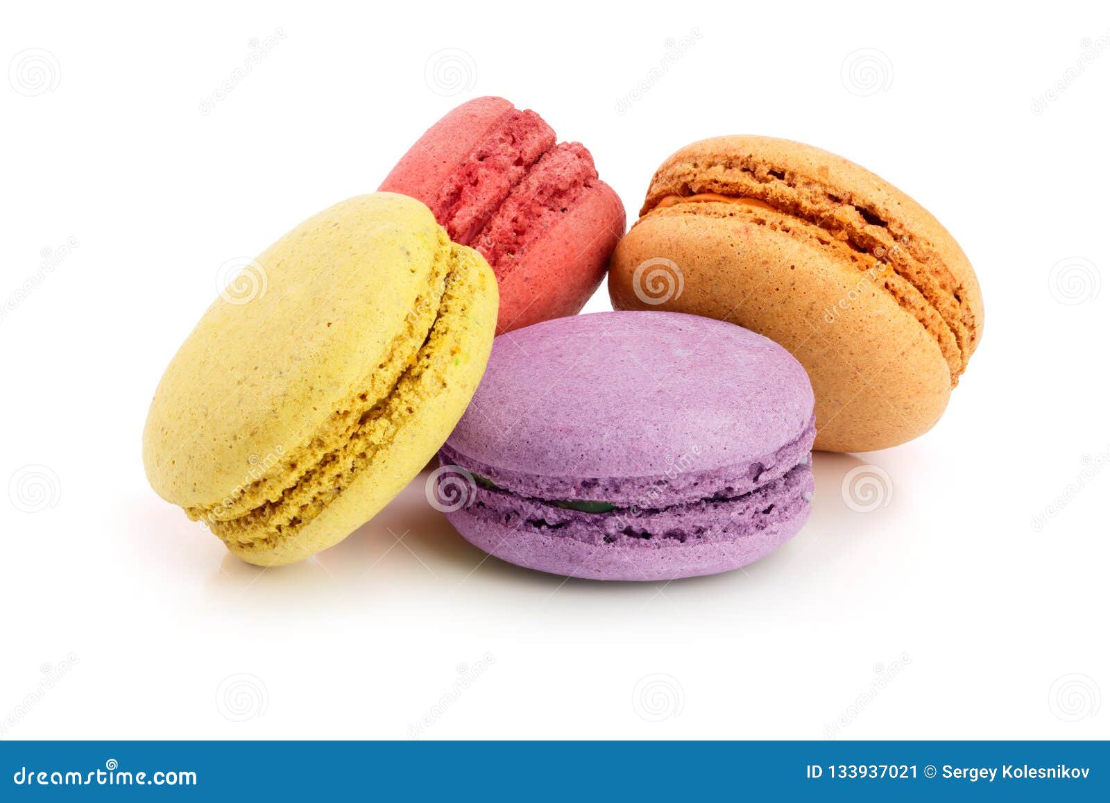 Four Macaroons Isolated on White Background Closeup Stock Image - Image ...