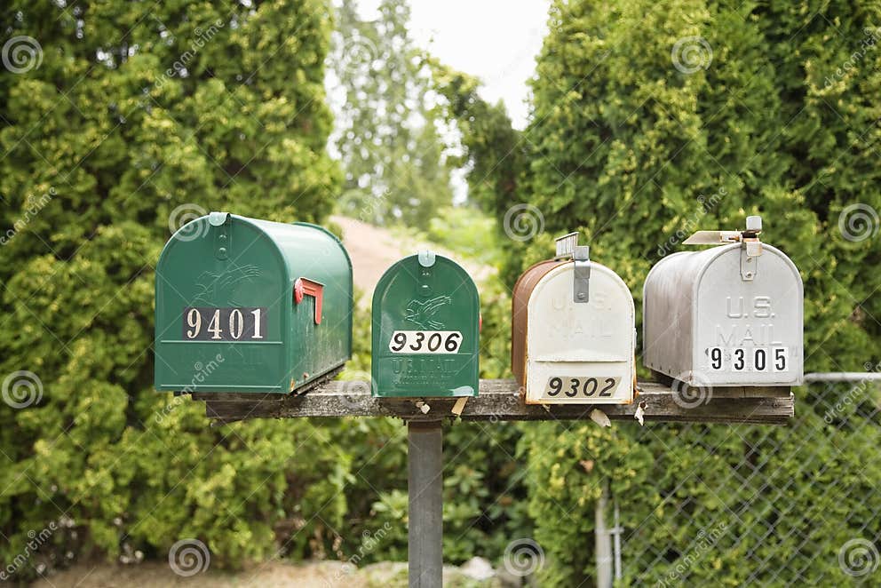 Four Mailboxes stock photo. Image of suburbs, boxes, outside - 13658668