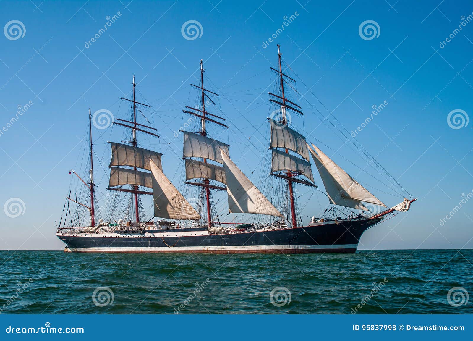 Four-masted Barque Right Side View Stock Photo - Image of vacation ...