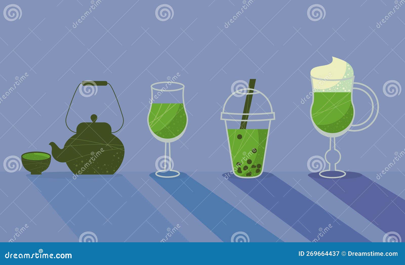 Four matcha drinks icons stock vector. Illustration of healthy - 269664437