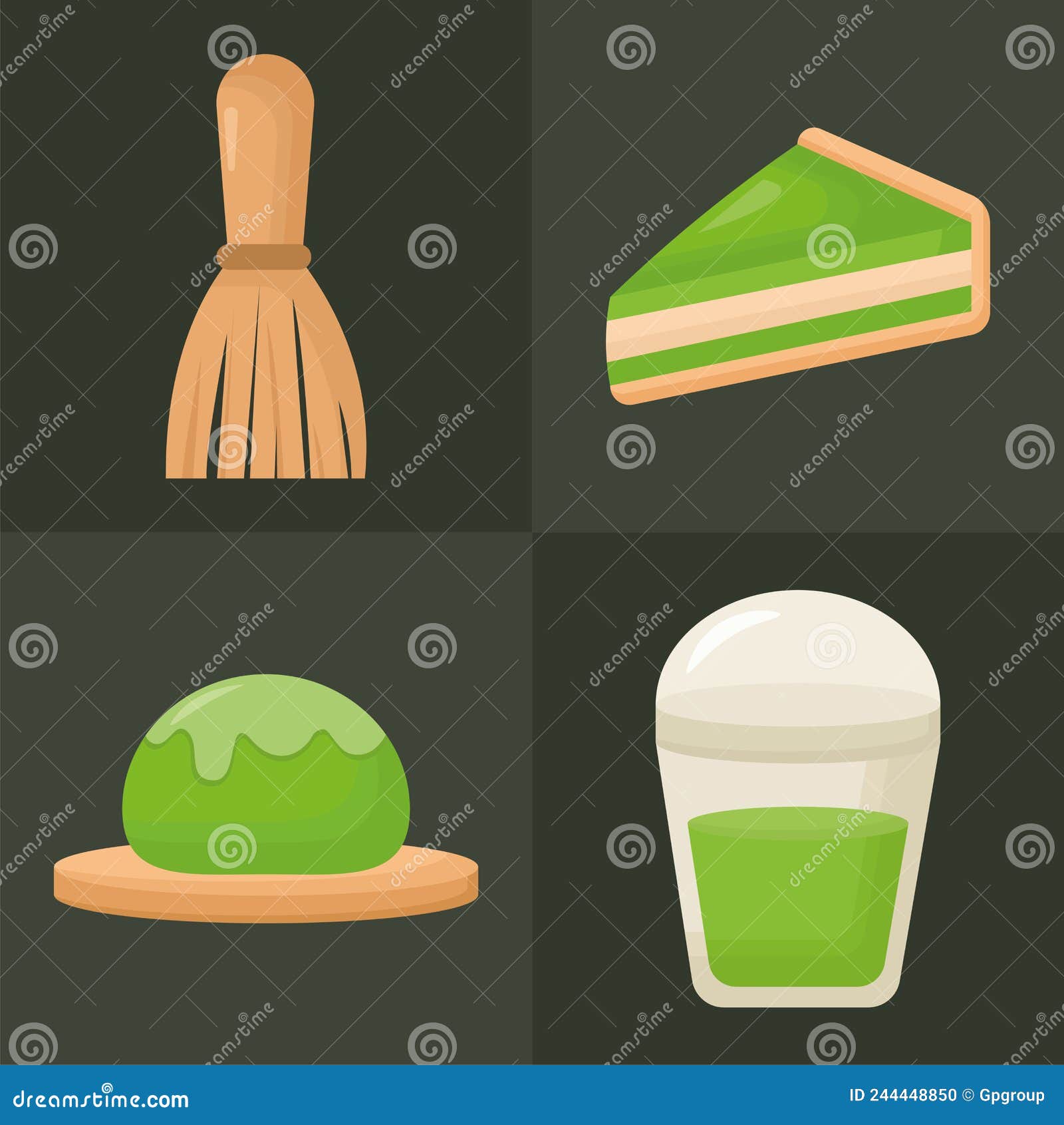 Four matcha icons stock vector. Illustration of japan - 244448850