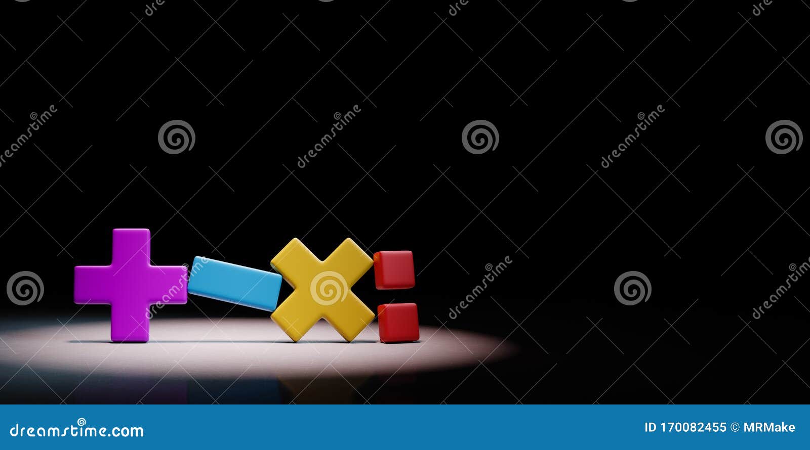 Math Operators Symbol Spotlighted on Black Background 3D Illustration ... Math Operators Symbol Spotlighted on Black Background 3D Illustration ...
