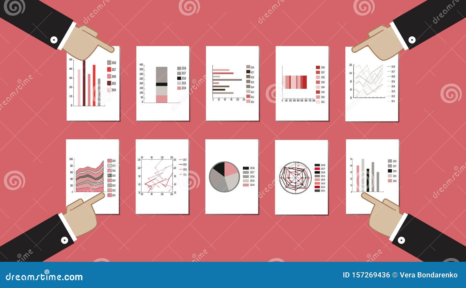Four Men Discussing Various Graphs and Charts Stock Vector ...