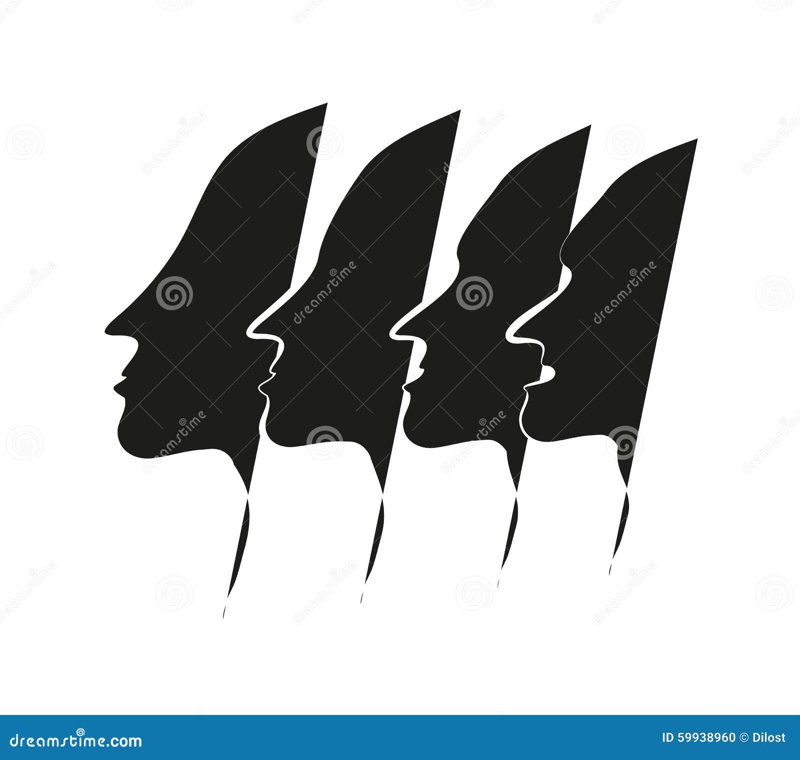 Four men face silhouette stock vector. Illustration of faces - 59938960