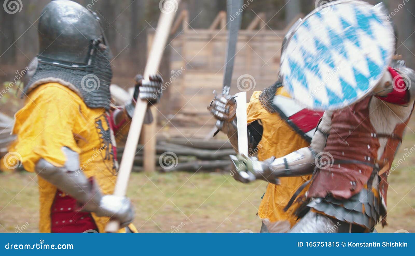 Four Men Knightes Having a Training Fight Outdoors Stock Video - Video ...