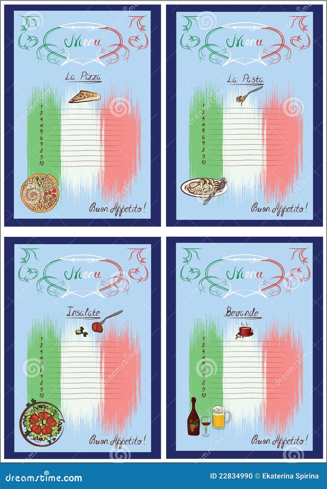 Four menus colored stock vector. Illustration of paper - 22834990
