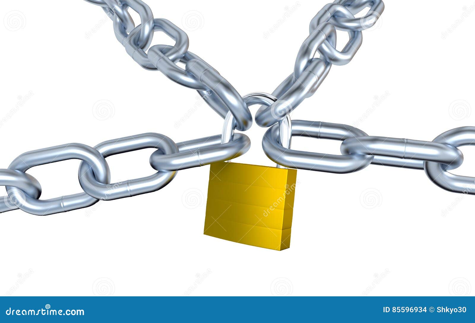 Four Metallic Chains Locked with a Padlock Stock Illustration ...