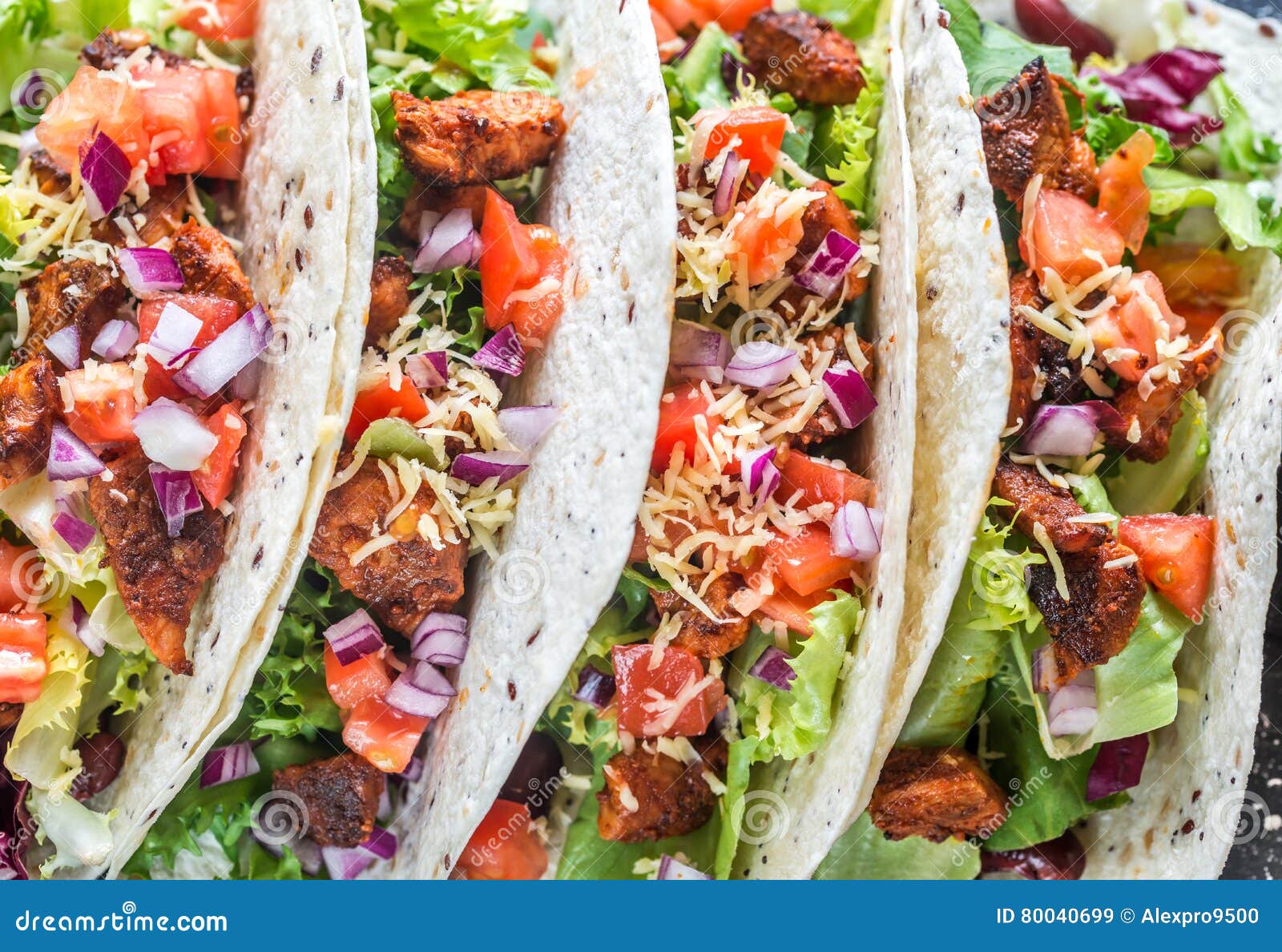 Four Mexican Tacos on a Black Background Stock Image - Image of burrito ...