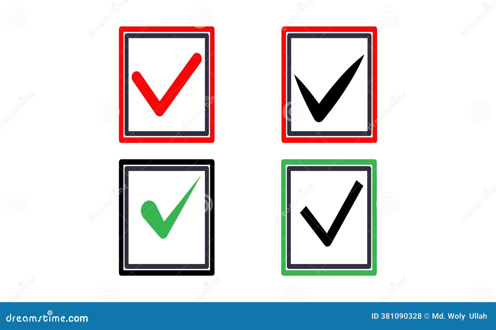 Black Checkmarks And Crosses Are Drawn With Brush, Set Of Grunge ...