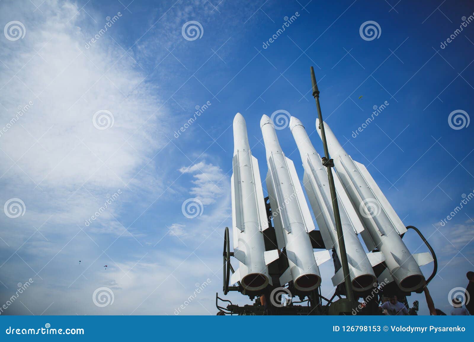 Four Missiles Against Clear Blue Sky. Weapon are Ready To War Stock ...