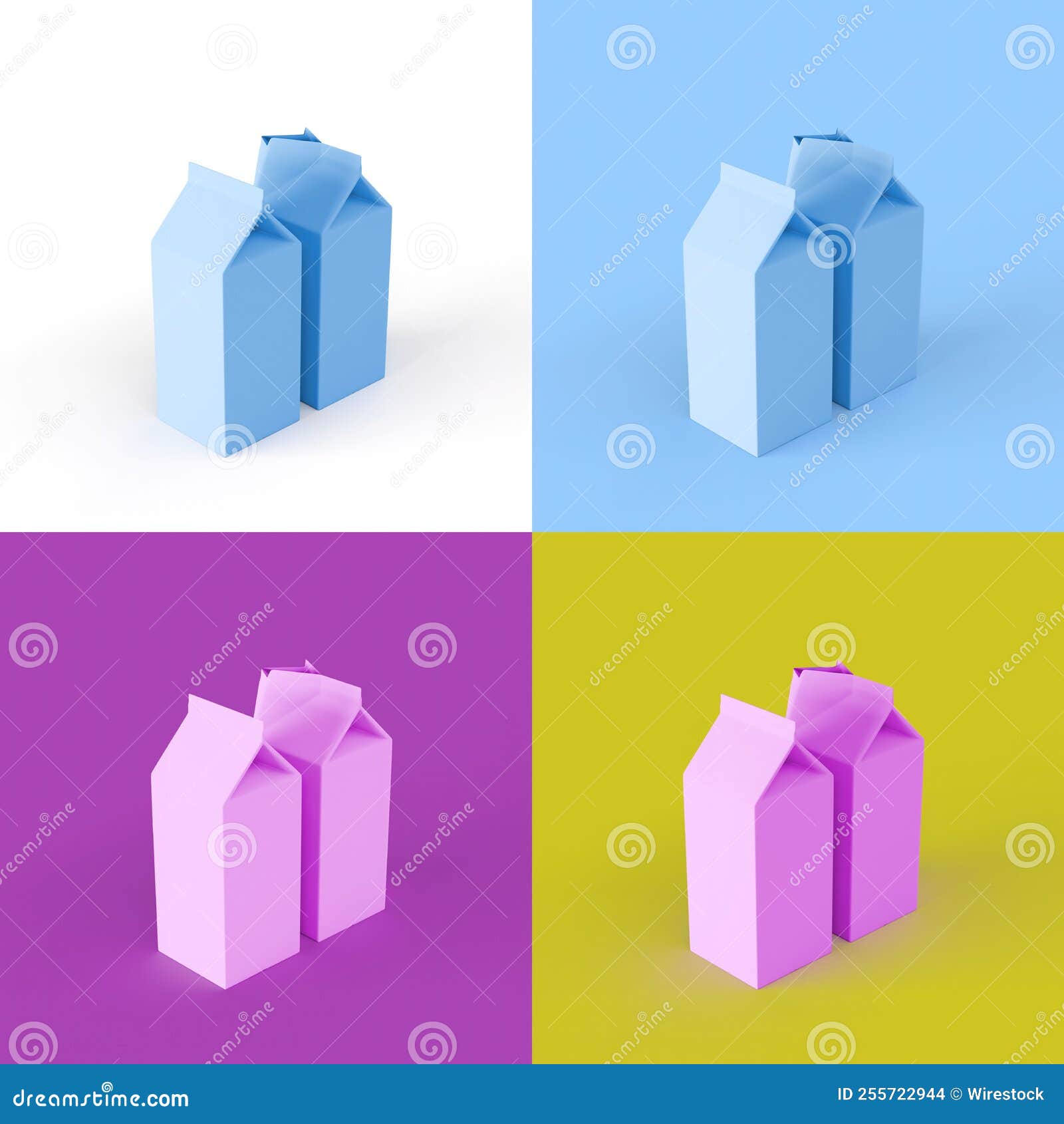 Four Mockups of the Paper Milk Bottles on Different Colorful ...