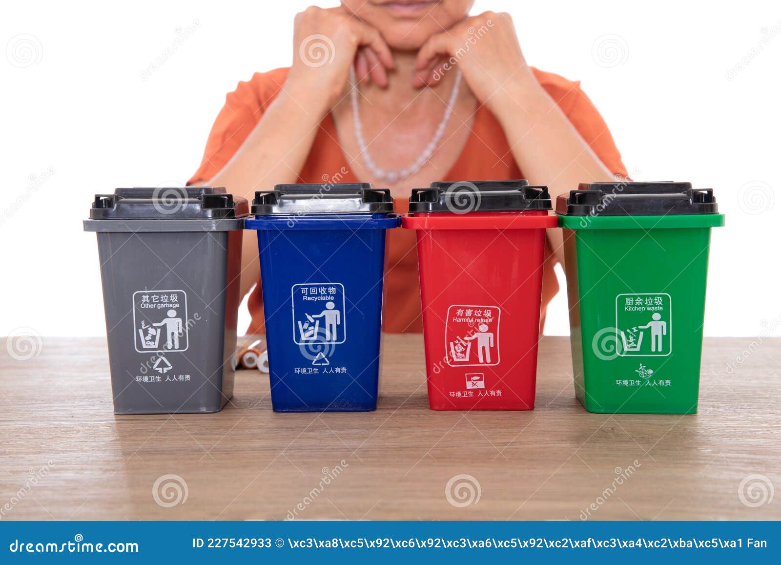 Four Models of Garbage Sorting Trash Cans in Front of Chinese Women ...