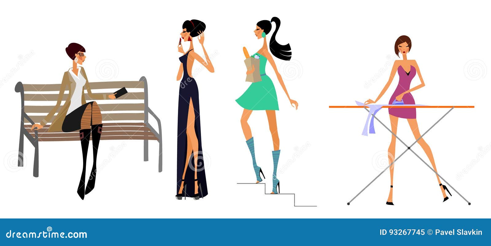 Four modern girls stock vector. Illustration of cartoon - 93267745