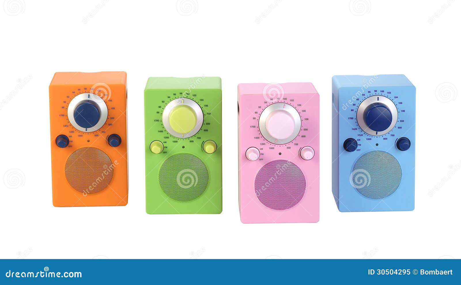 Four Modern Radio Set with Retro Design, Colored Stock Image - Image of ...