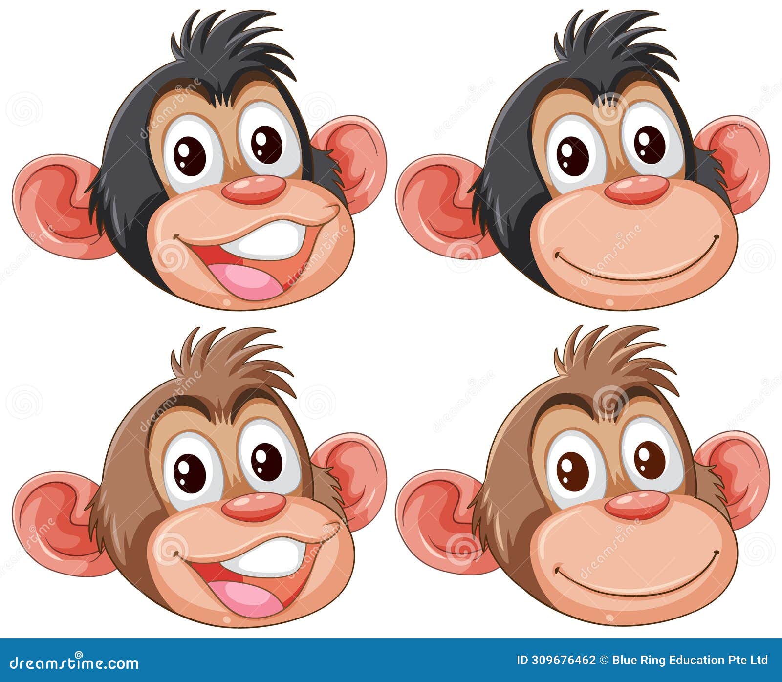 Four Monkey Faces Different Expressions Stock Vector - Illustration of ...
