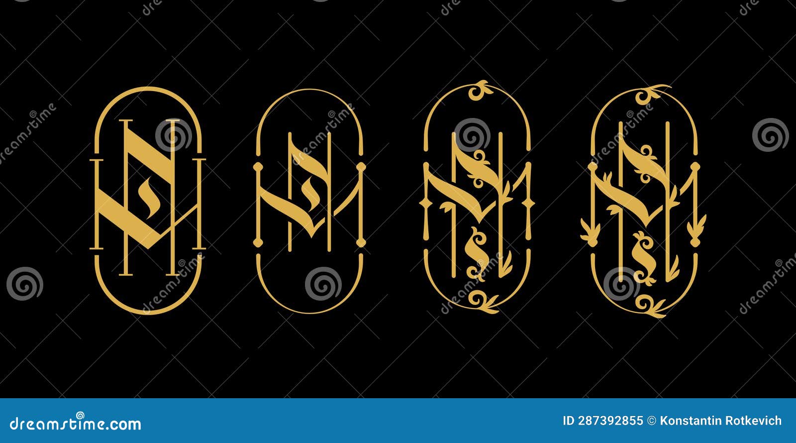 Four Monograms of the Letters M N and S Stock Vector - Illustration of ...