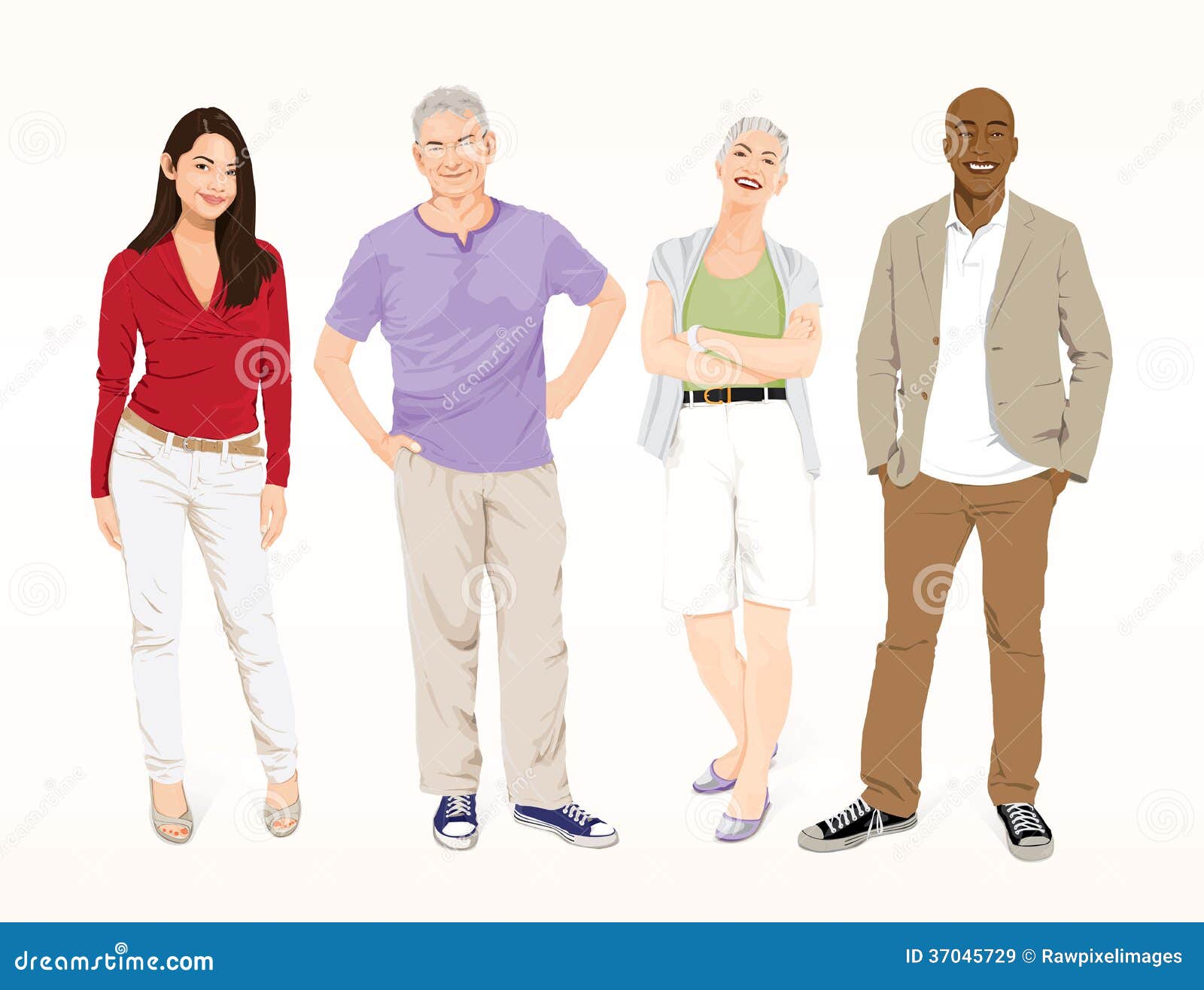 Four Multi Ethnic Detailed People Vectors. Stock Vector - Illustration ...