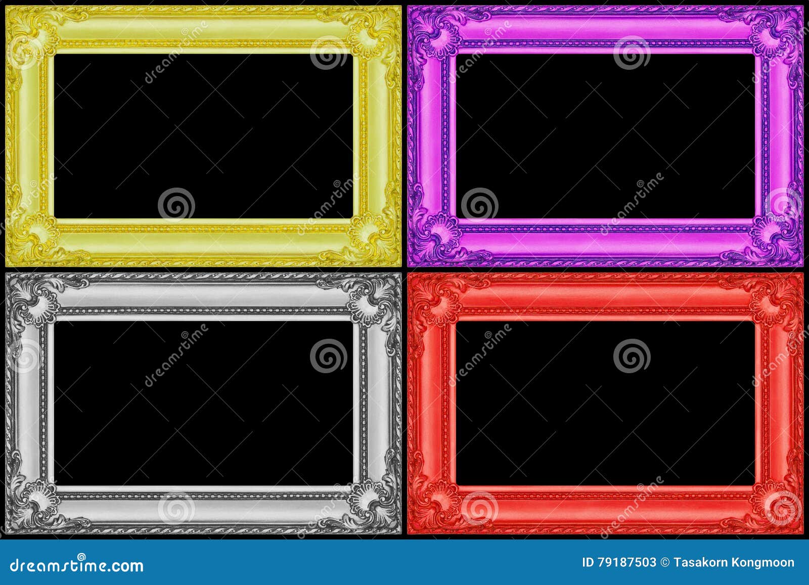 Four Multicolor Wooden Frames Isolated on Black Stock Image - Image of ...