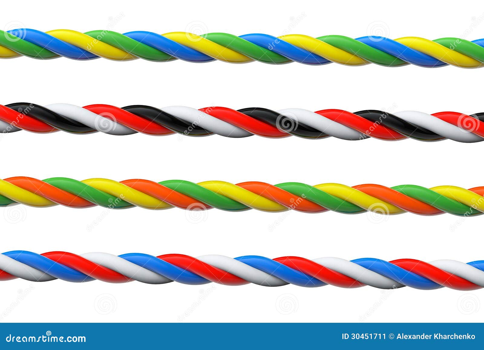 Four Multicolored Computer Cables Stock Image - Image of isolated, cord ...