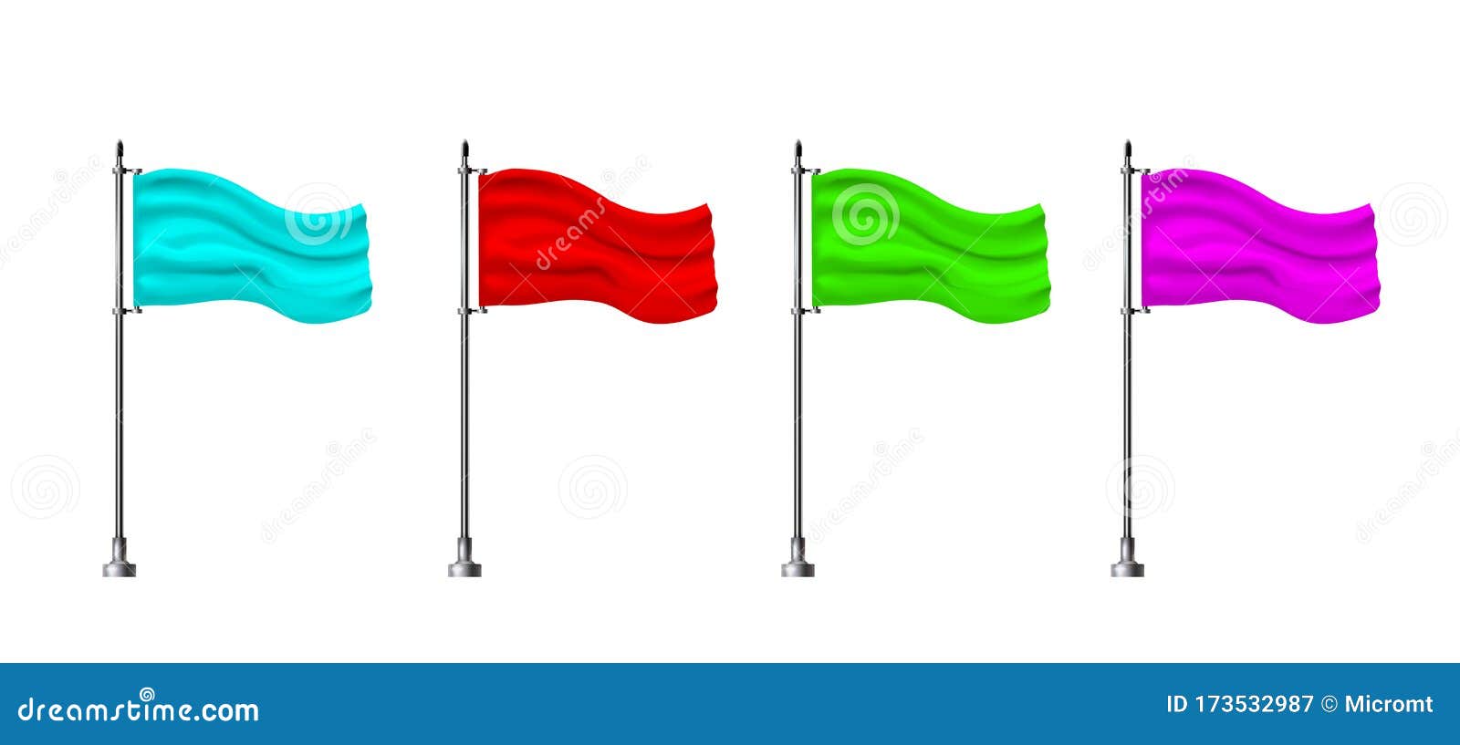 Four Multicolored Horizontal Banner Flags, Standing in a Row. Realistic ...
