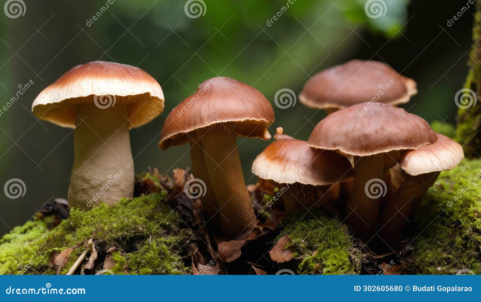 Four Mushrooms Growing on a Tree Branch Stock Illustration ...