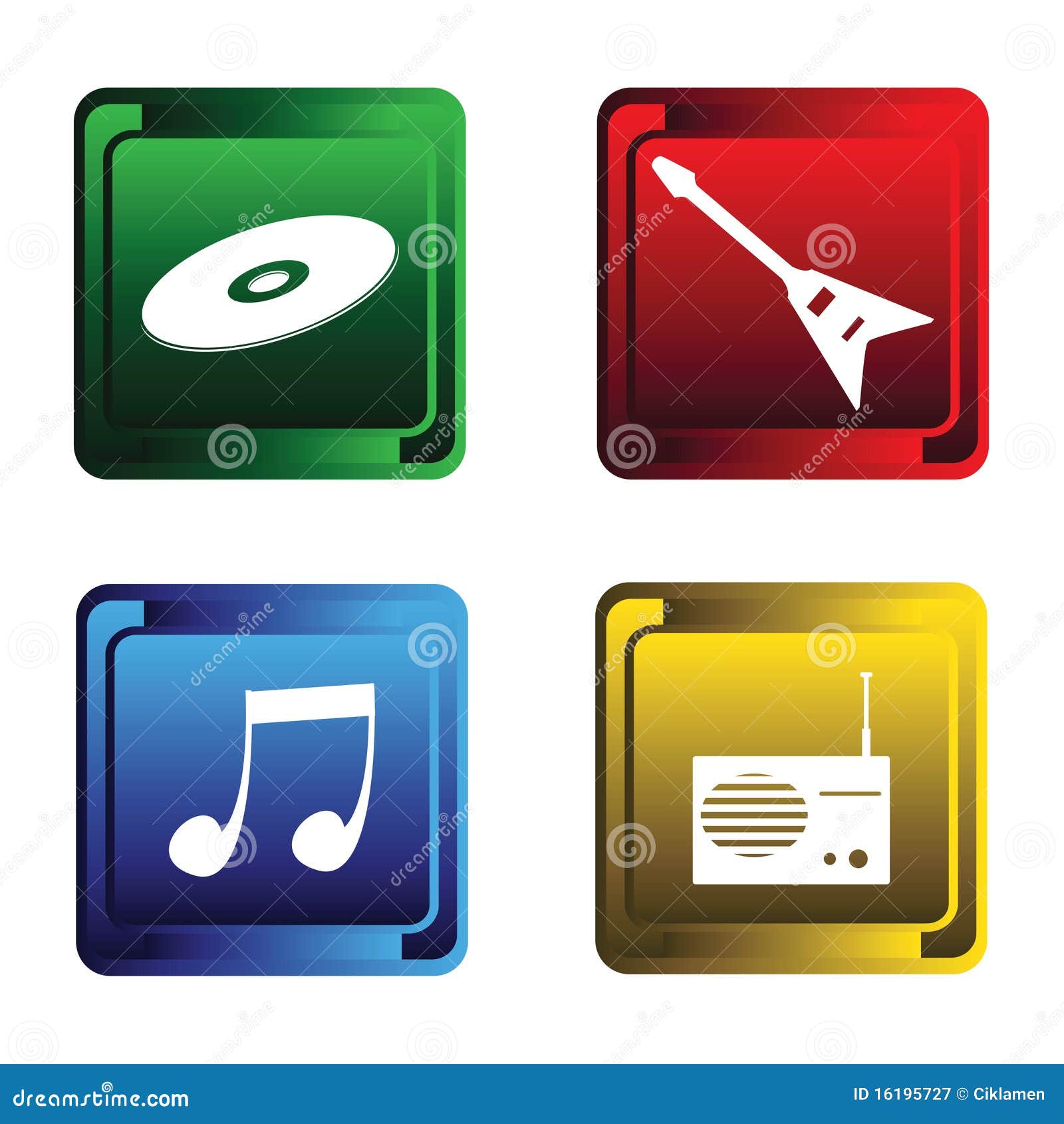 Four musical buttons stock vector. Illustration of listen - 16195727