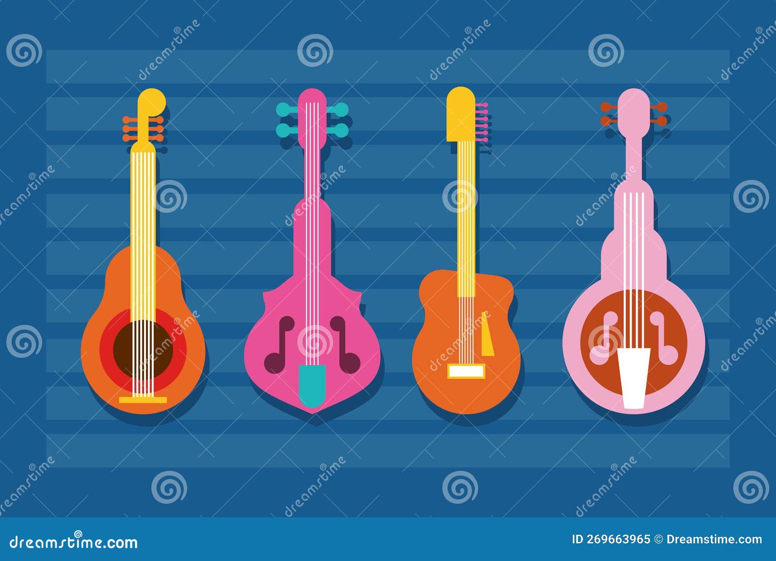 Four Musical Guitars Instruments Stock Vector - Illustration of music ...