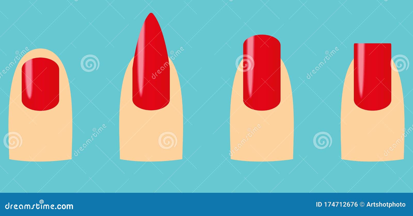 Squoval Nail Icon Of 3 Types Color, Black And White, Outline. Isolated ...