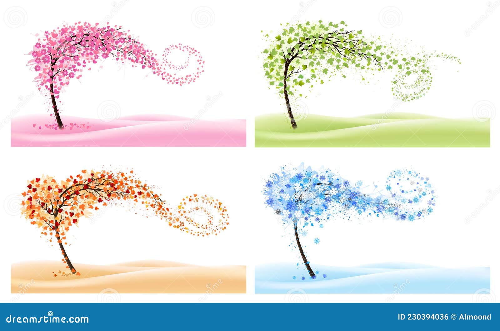 Four Nature Backgrounds with Stylized Trees Representing Different ...
