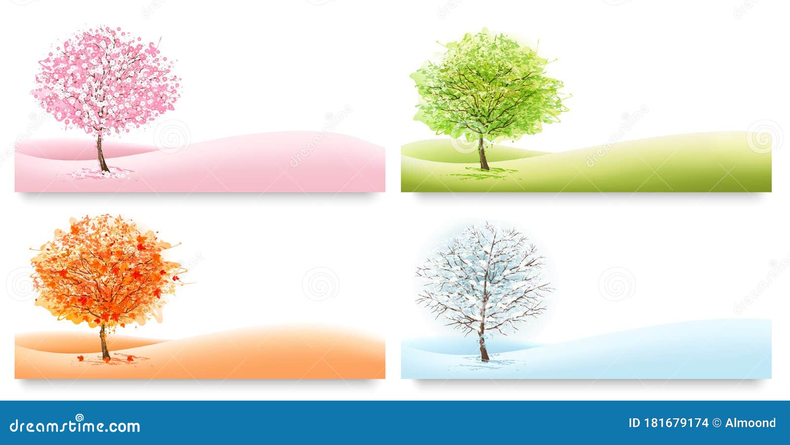 Four Backgrounds with Stylized Trees Representing Different Seasons ...