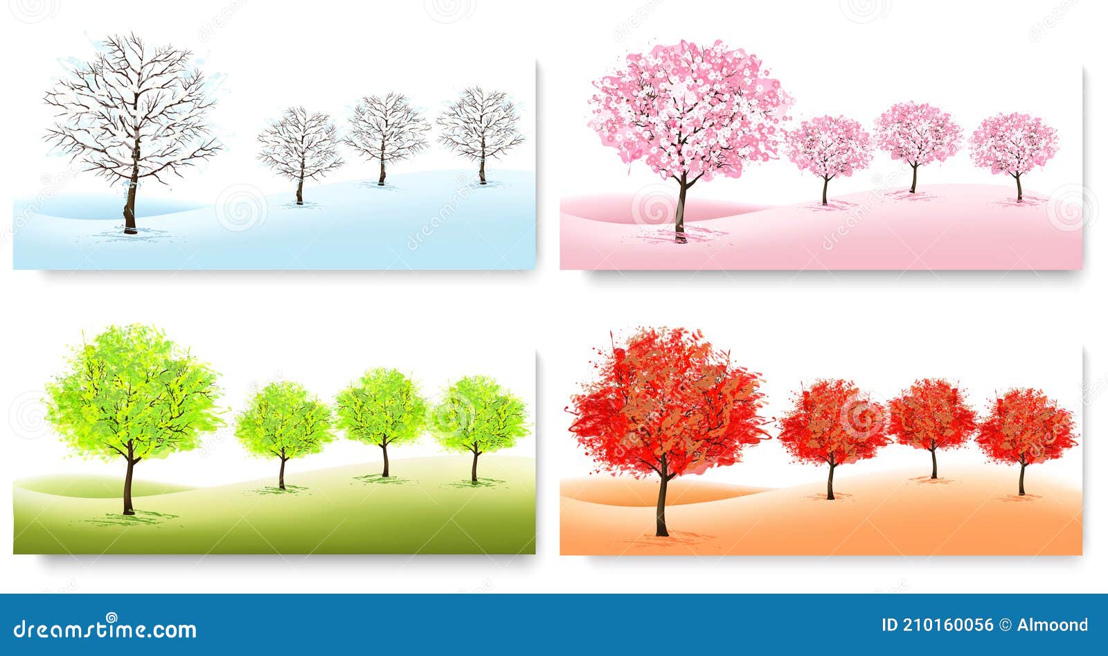 Four Nature Backgrounds with Stylized Trees Representing Different ...
