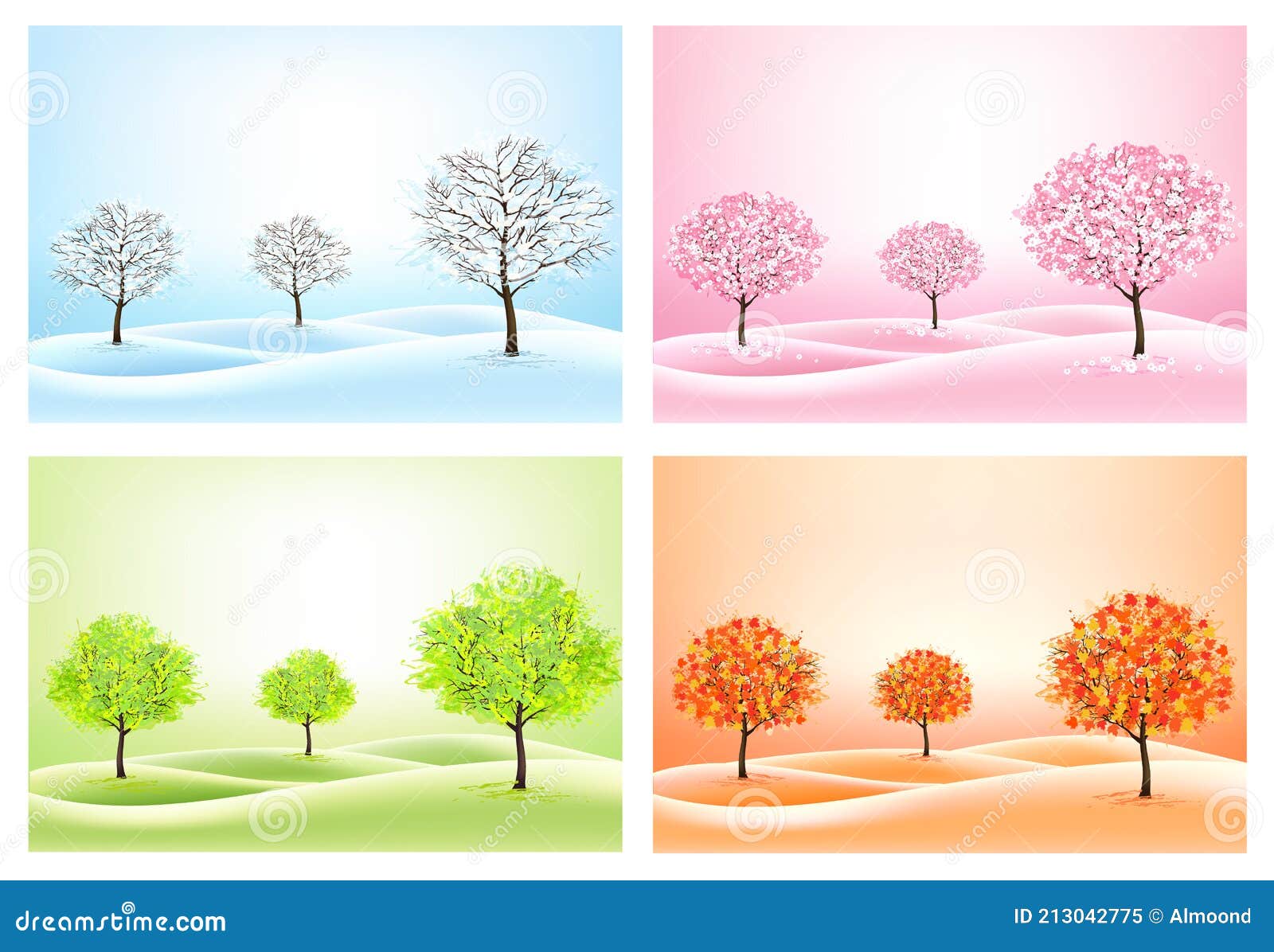 Four Nature Backgrounds With Stylized Trees Representing Different ...