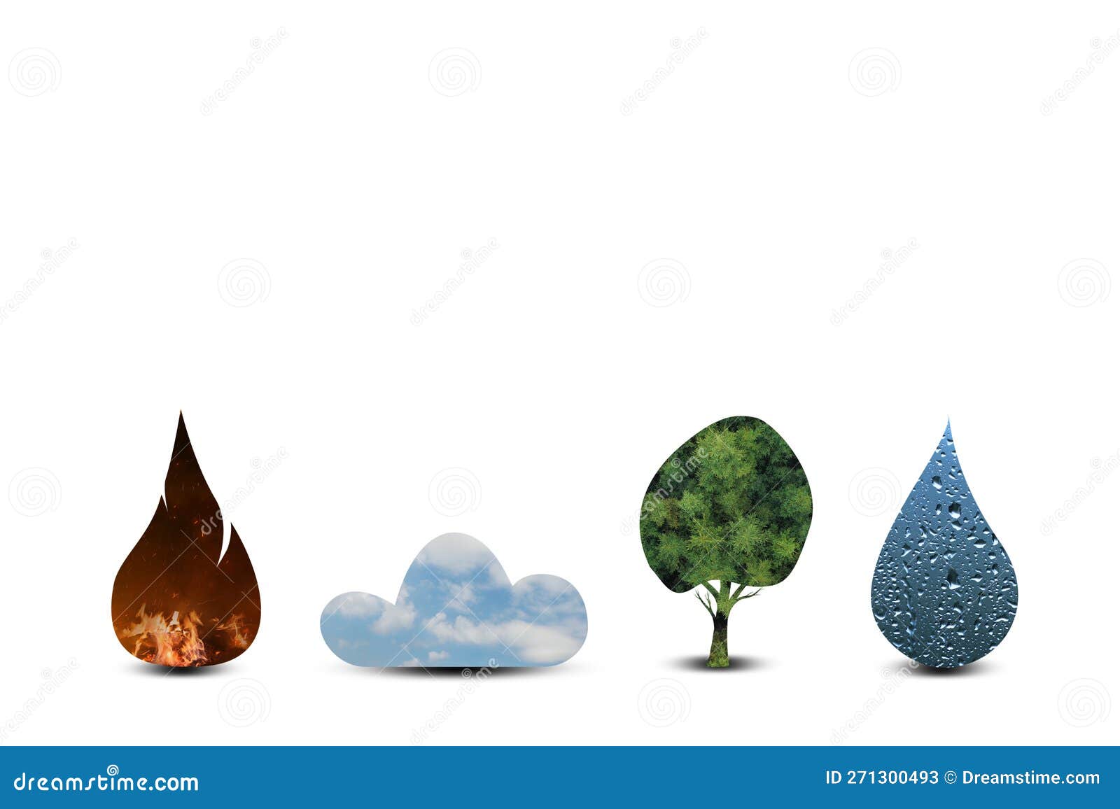 Four Nature Elements Isolated on White Copy Space Background. Stock ...