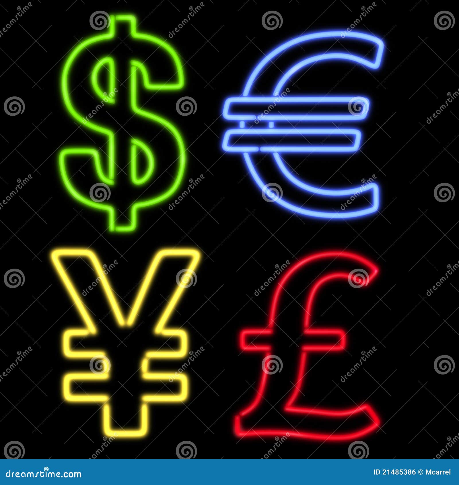 Neon Currency Sign In Various Color Options On A Dark Background ...