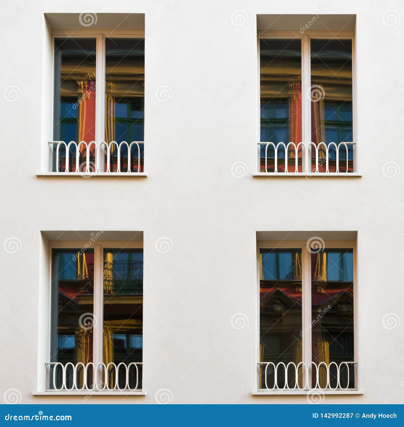 The Four New Windows with the Old House As a Reflection Stock Image ...