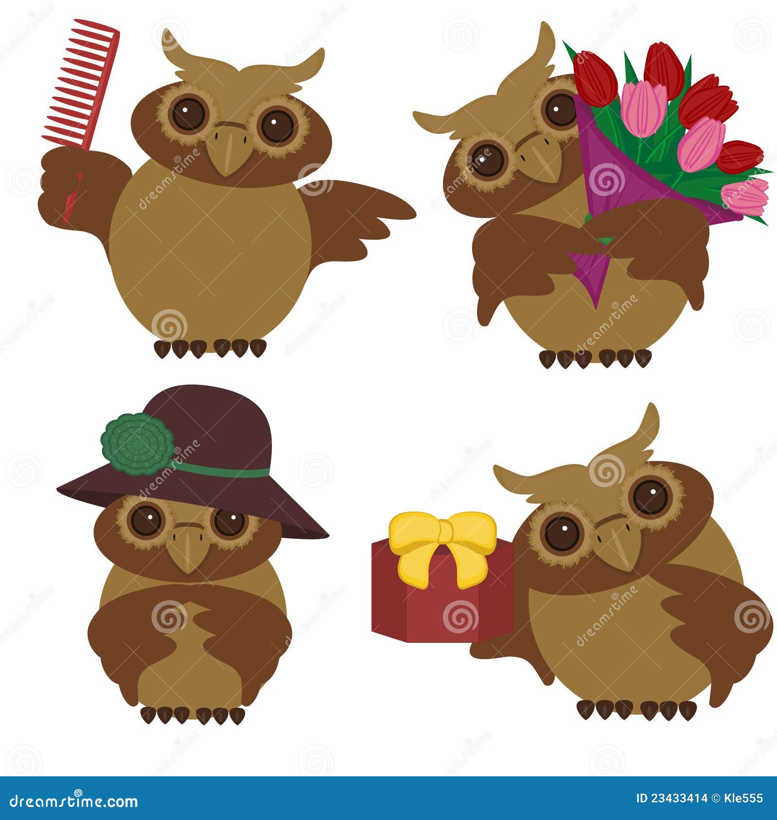 Four Nice Owls With Different Objects Stock Illustration Illustration