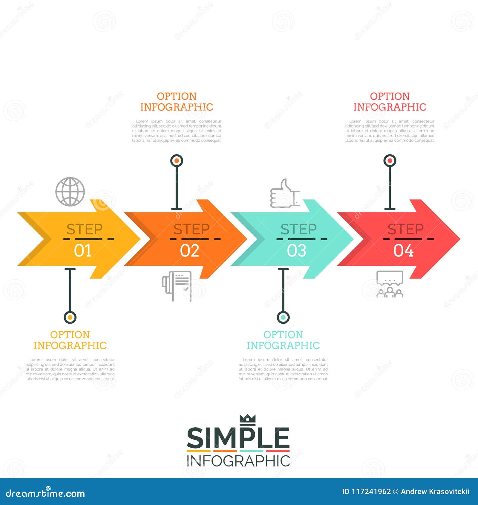 Four Numbered Arrows Successively Connected into Horizontal Line ...