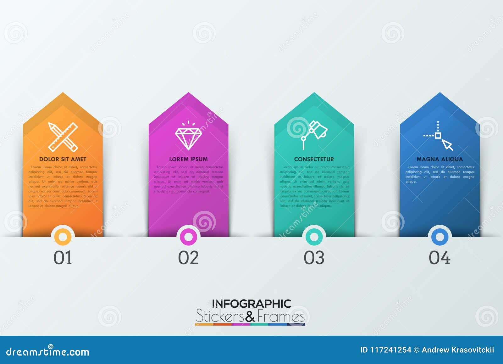 Four Numbered Tags with Thin Line Icons and Text Boxes Inside Placed ...