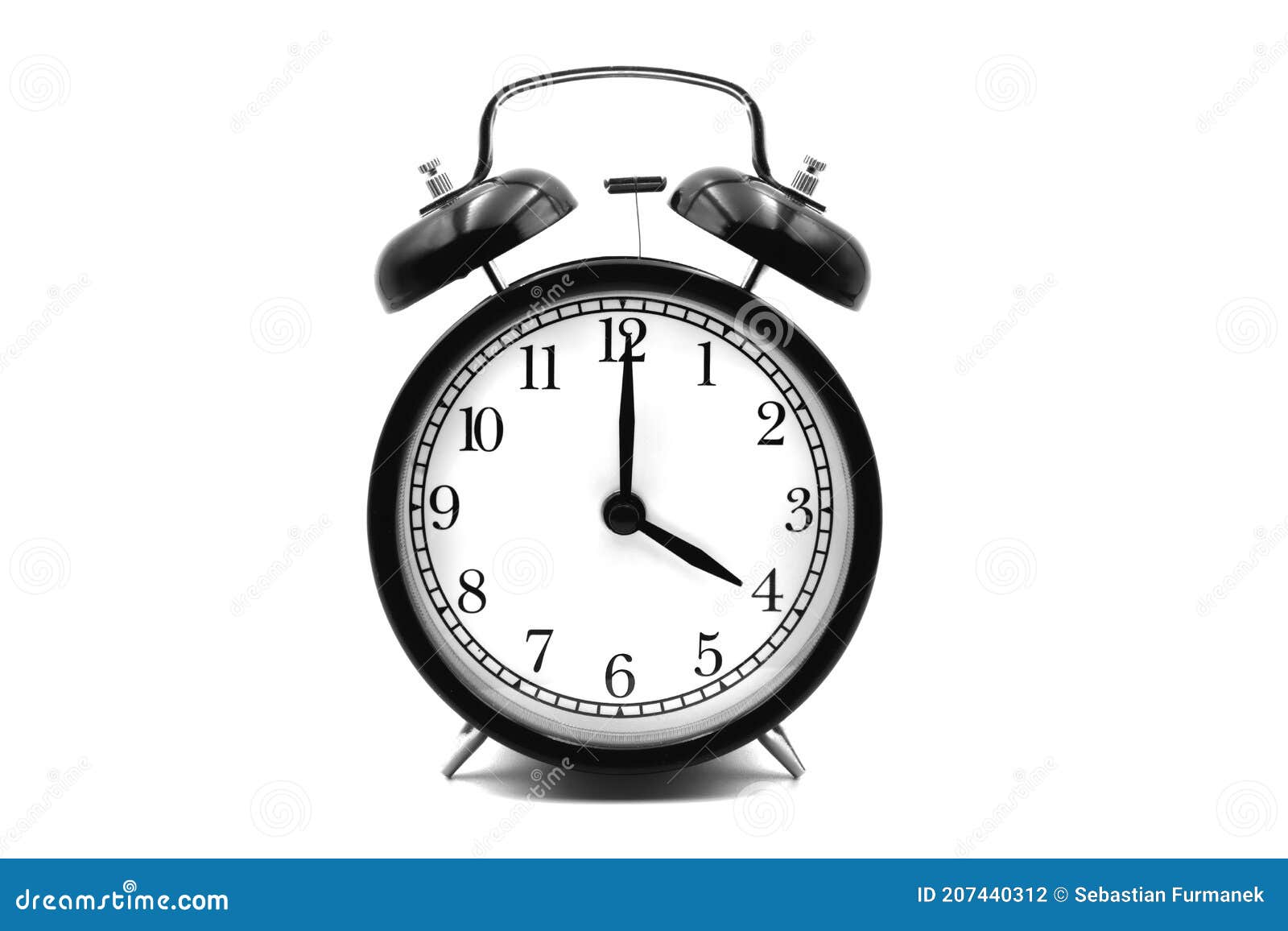 Four O`clock Old Alarm Clock Isolated on White Stock Photo - Image of ...
