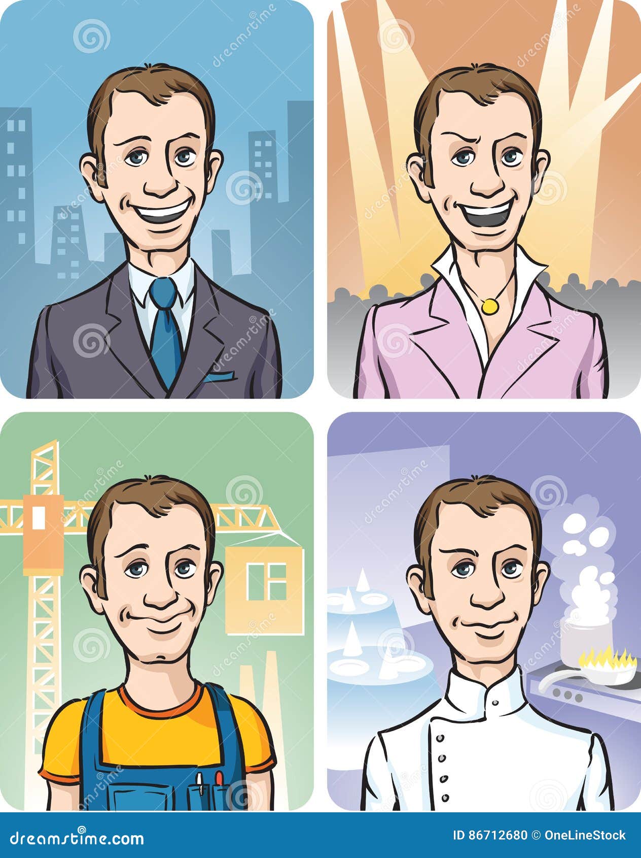 Four Occupations of Modern Guy Stock Vector - Illustration of ...