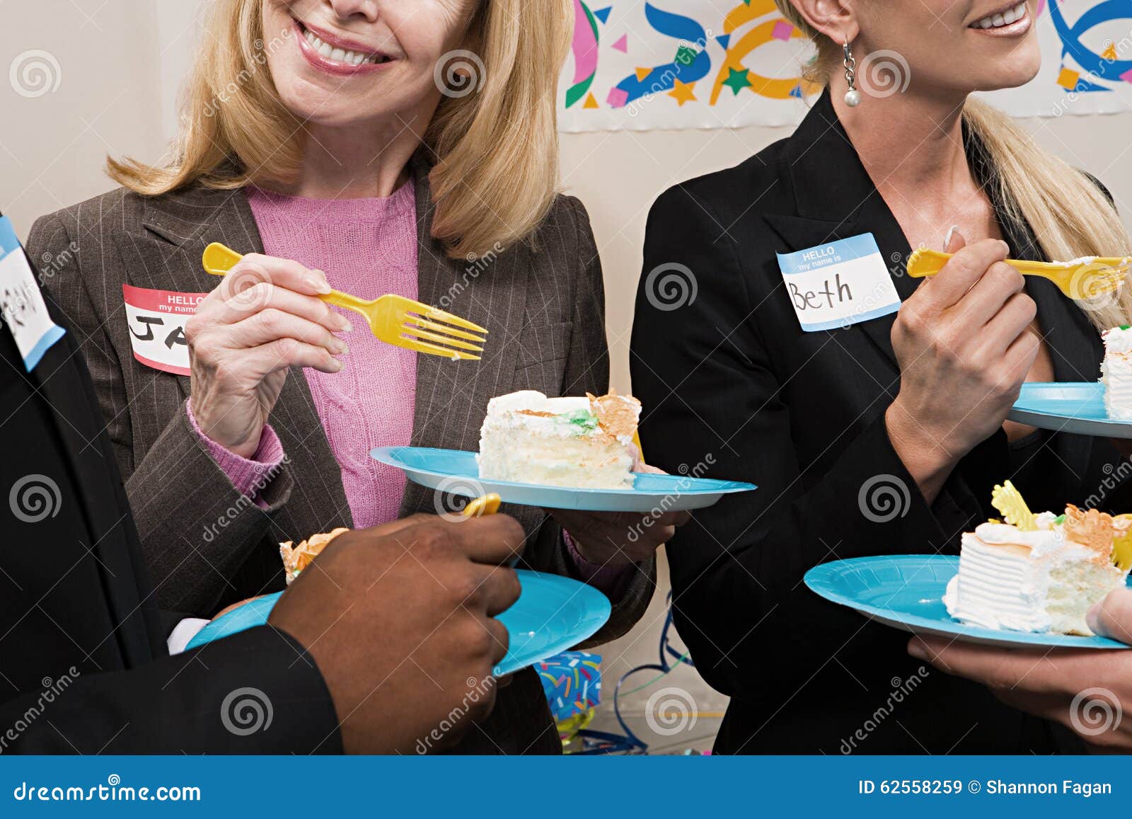 Four Office Workers Eating Cake Stock Image - Image of four, holding ...